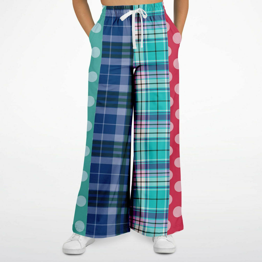 Cerulean Plaid Polka Eco-Poly Stretchy Phat Bellbottoms | That Hoody Shop