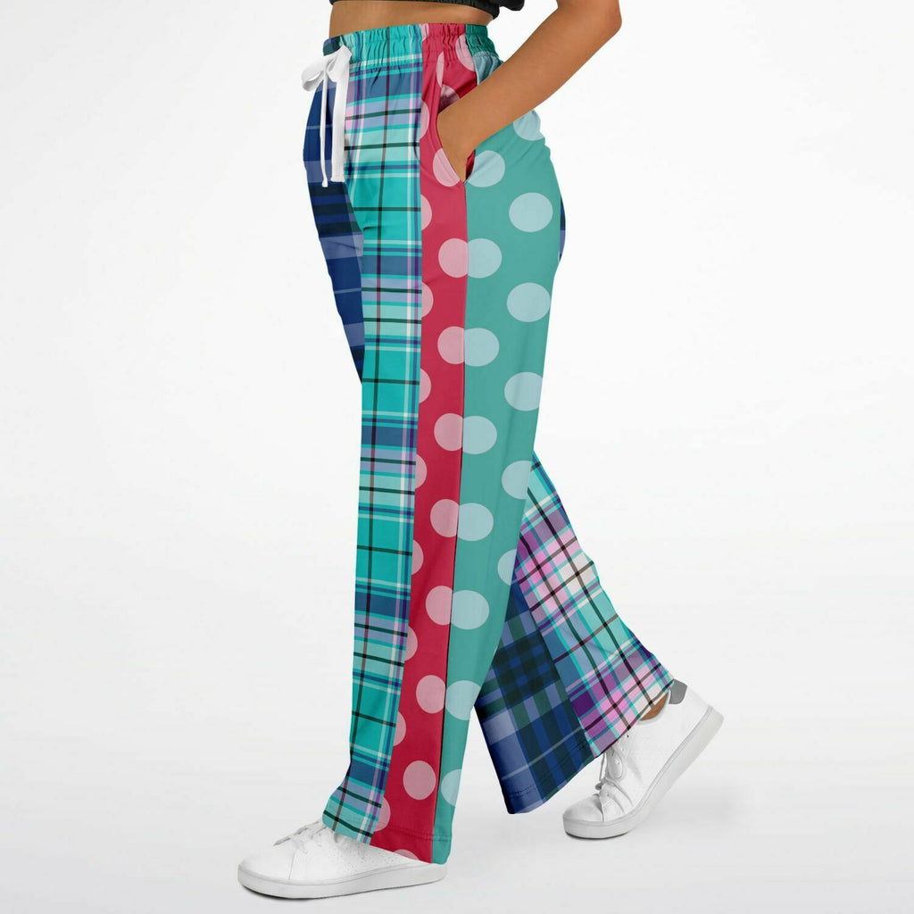 Cerulean Plaid Polka Eco-Poly Stretchy Phat Bellbottoms | That Hoody Shop