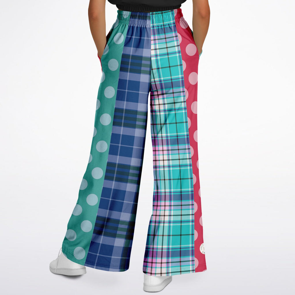 Cerulean Plaid Polka Eco-Poly Stretchy Phat Bellbottoms | That Hoody Shop