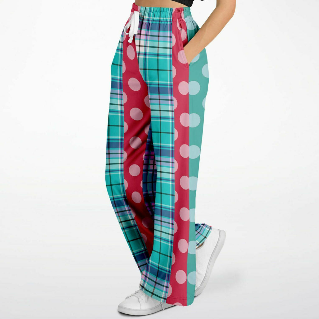Cerulean Plaid Polka Eco-Poly Stretchy Phat Bellbottoms | That Hoody Shop