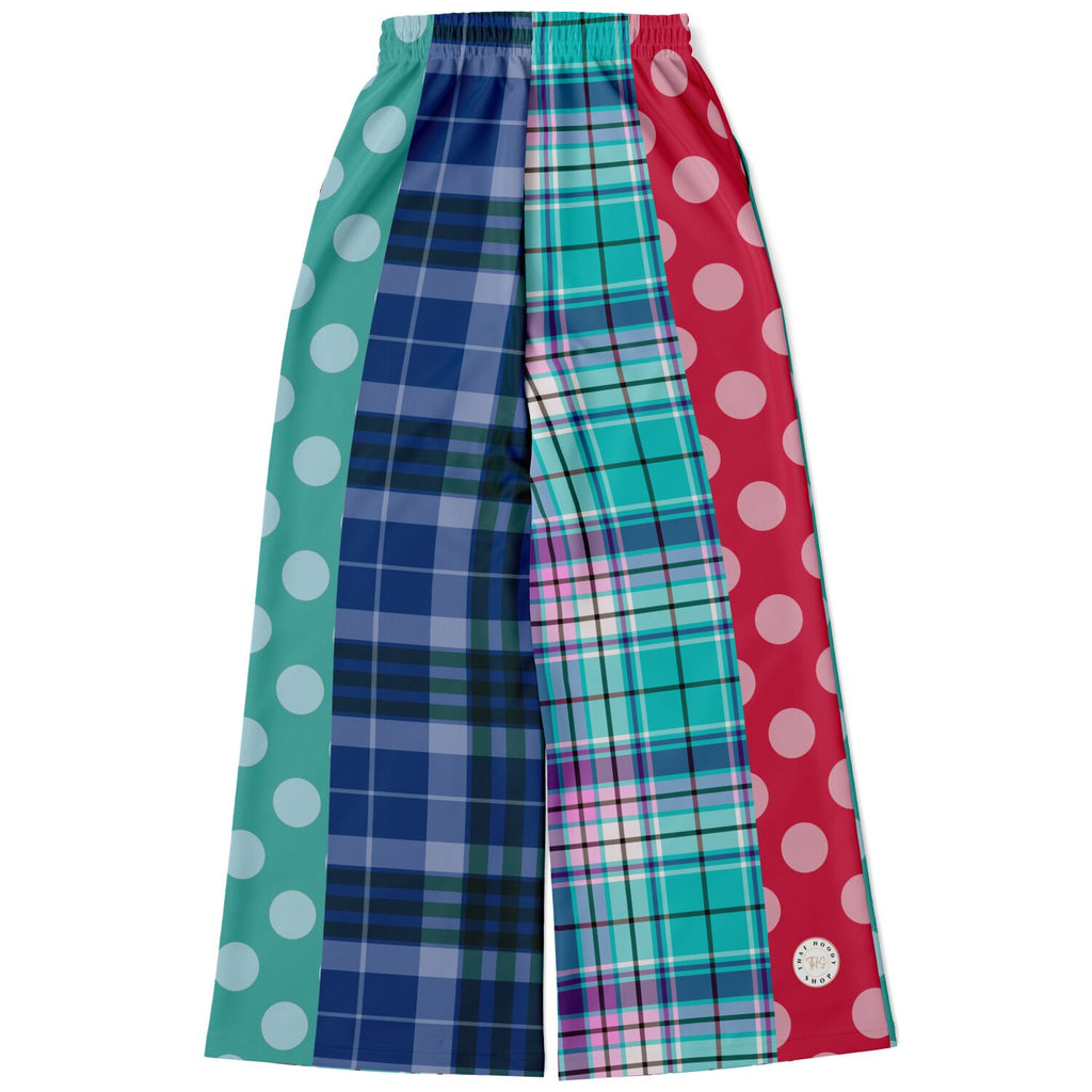 Cerulean Plaid Polka Eco-Poly Stretchy Phat Bellbottoms | That Hoody Shop